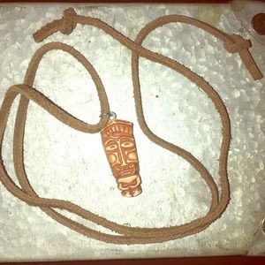 Jewelry | 42 Vintage Tiki Charm On Leather Tie Necklace | Poshmark